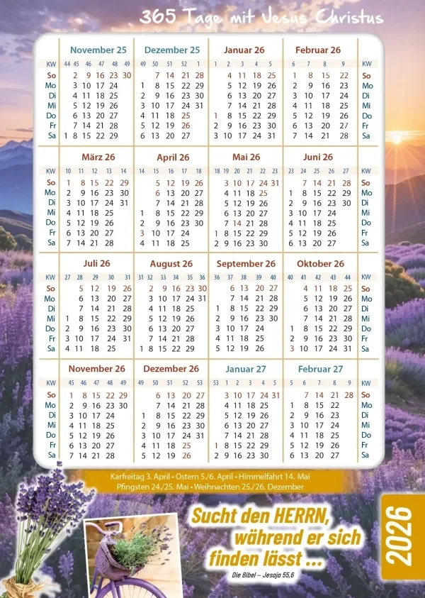 Postkarte K44 Kalender 2026
